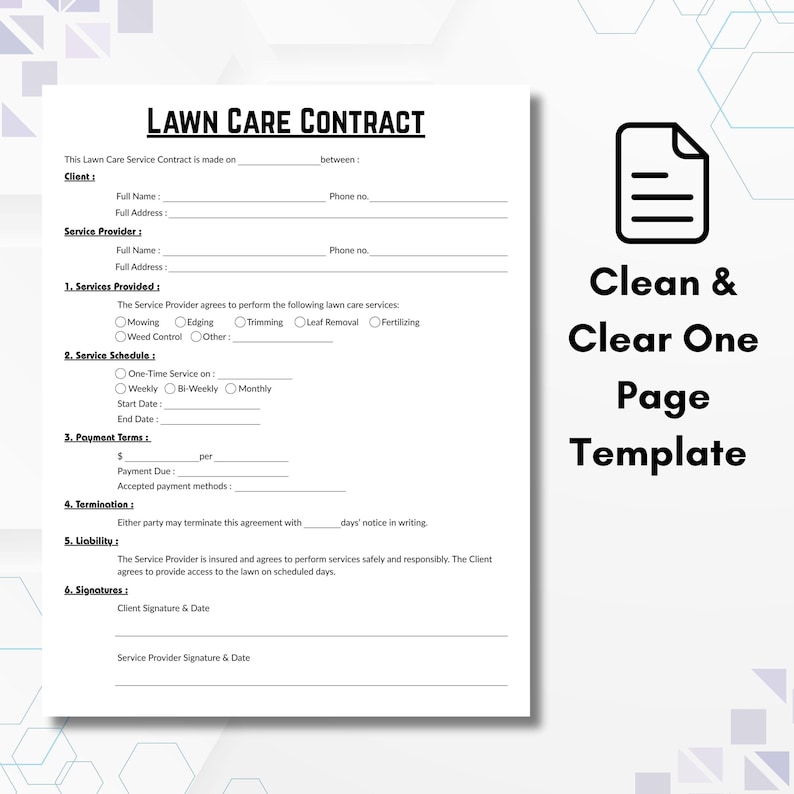 Editable Lawn Care Agreement, Single Page Landscaping Contract, Printable Garden Care Agreement ...