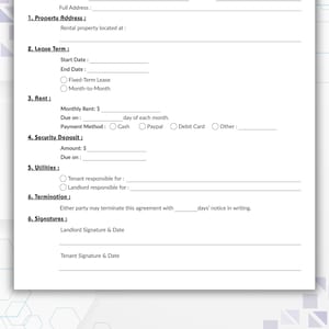 Editable Lease Agreement Template, Single Page Rental Agreement Form ...