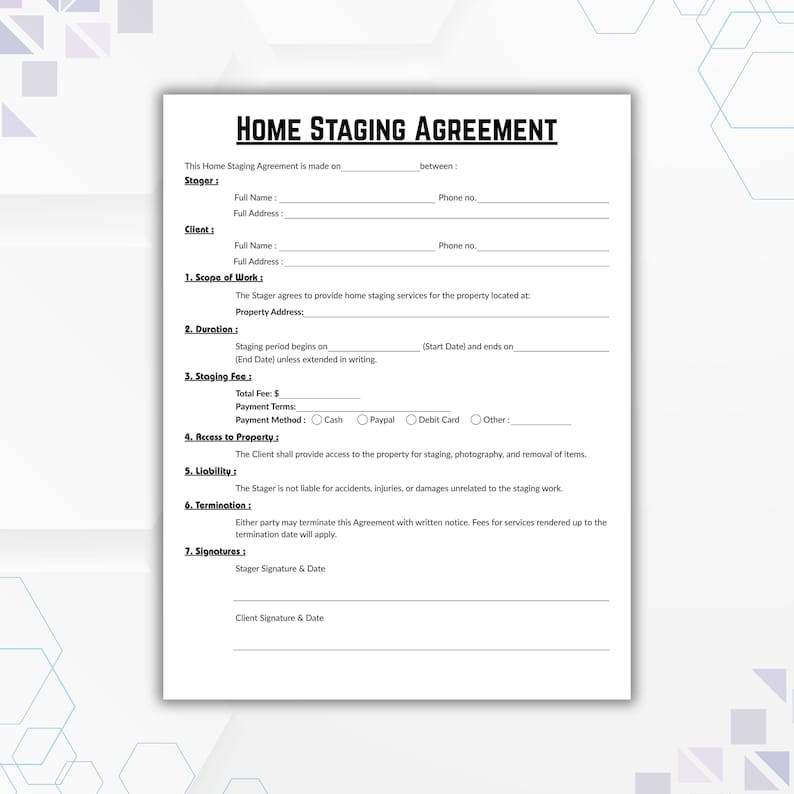 Editable Home Staging Agreement, Simple Realtors Short-term Furniture ...