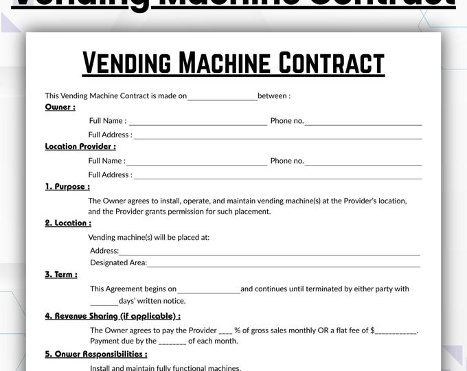 Vending Machine Agreement Template, Vending Contract, Machine Terms ...