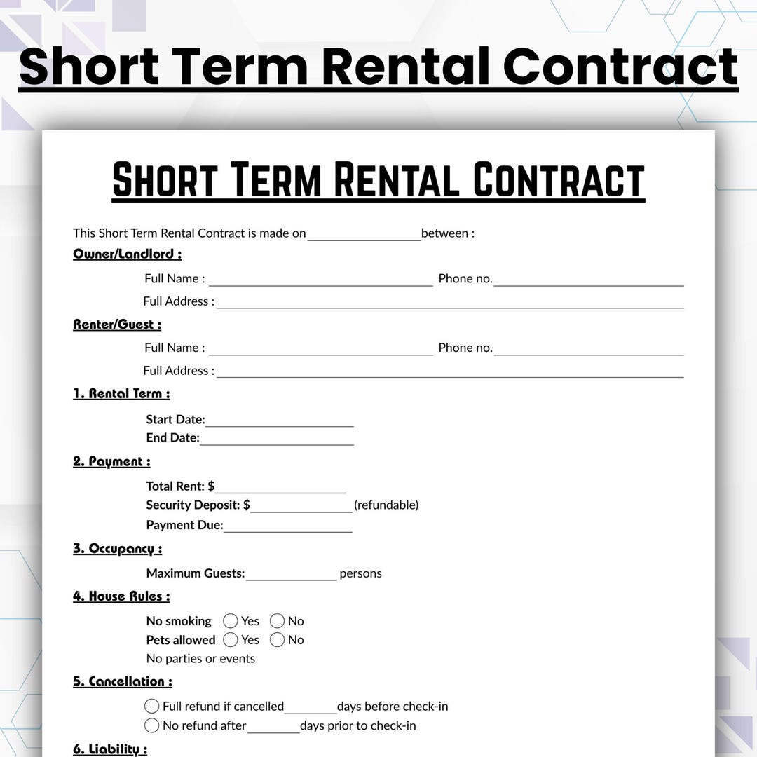 Editable Short Term Rental Contract Template, Single Page Airbnb ...