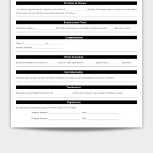 Minimalist Employment Contract Black, Simple Job Agreement Form ...