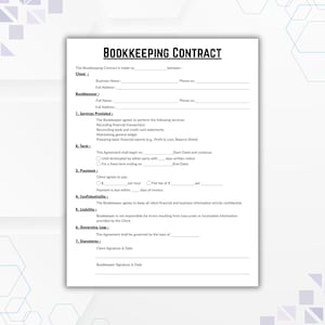 Editable Bookkeeping Contract Template, Single Freelance Bookkeeper ...