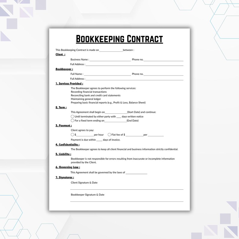 Editable Bookkeeping Contract Template, Single Freelance Bookkeeper ...