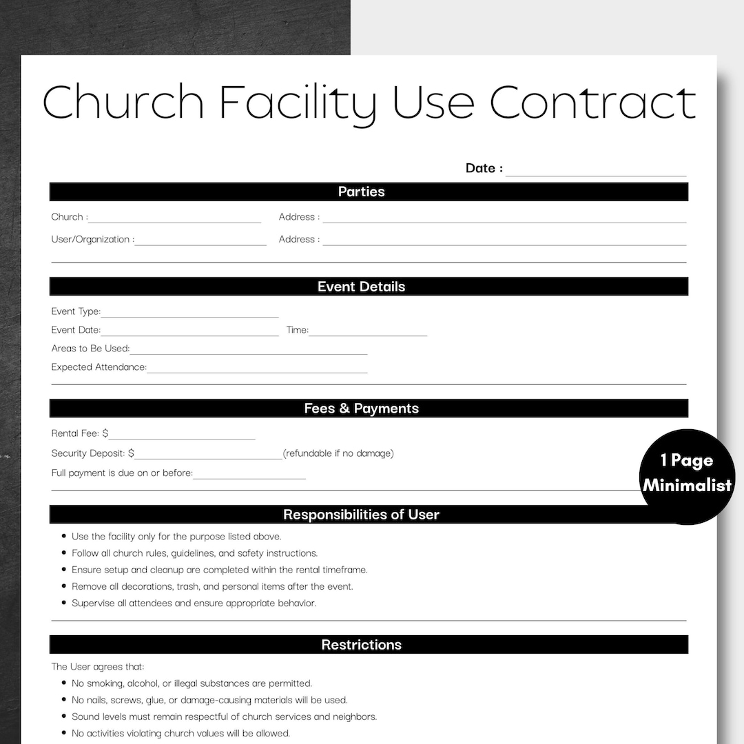 Minimalist Church Facility Use Contract Black, Simple Church Rental ...