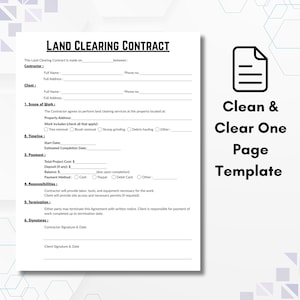 Editable Land Clearing Contract, Simple Land Management Document Form Template, Printable Land ...