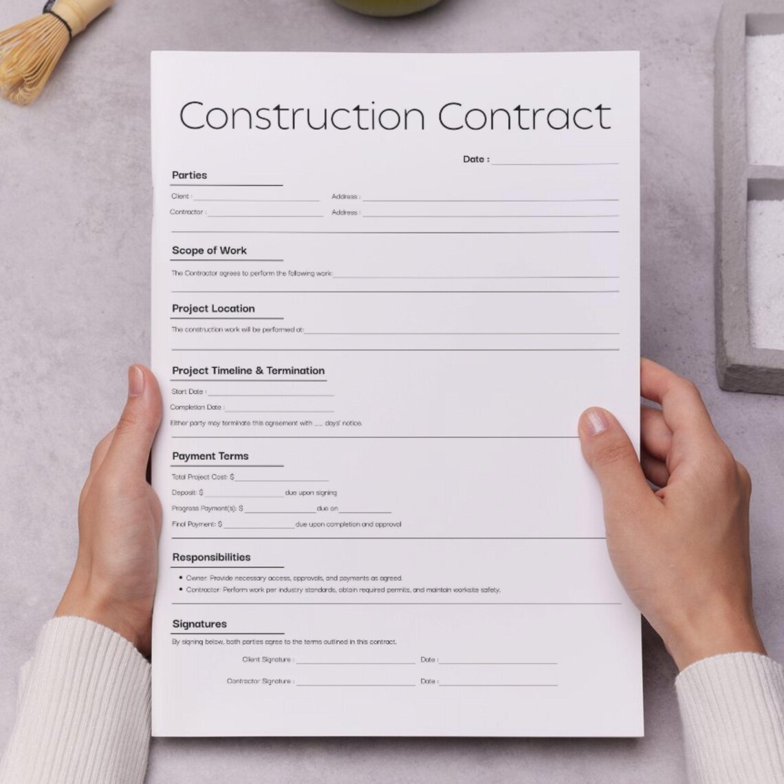 Minimalist Construction Contract, Simple Construction Agreement Form ...
