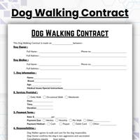 Dog Walker Contract | Editable Template | Pet Walking Business ...