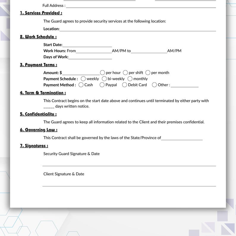 Editable Security Guard Contract, Simple Security Service Provider ...