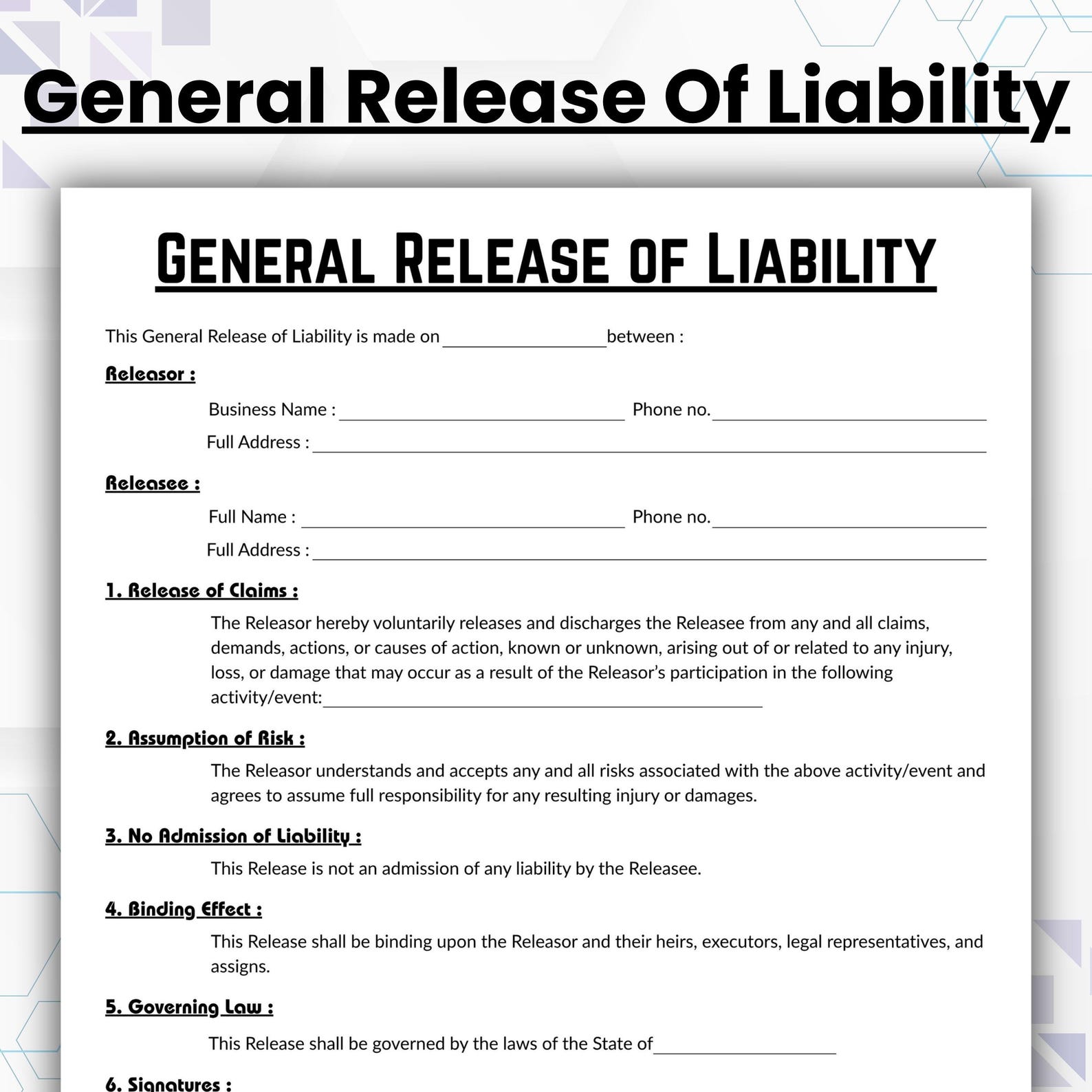 Editable General Release of Liability Template, Single Informed Consent ...