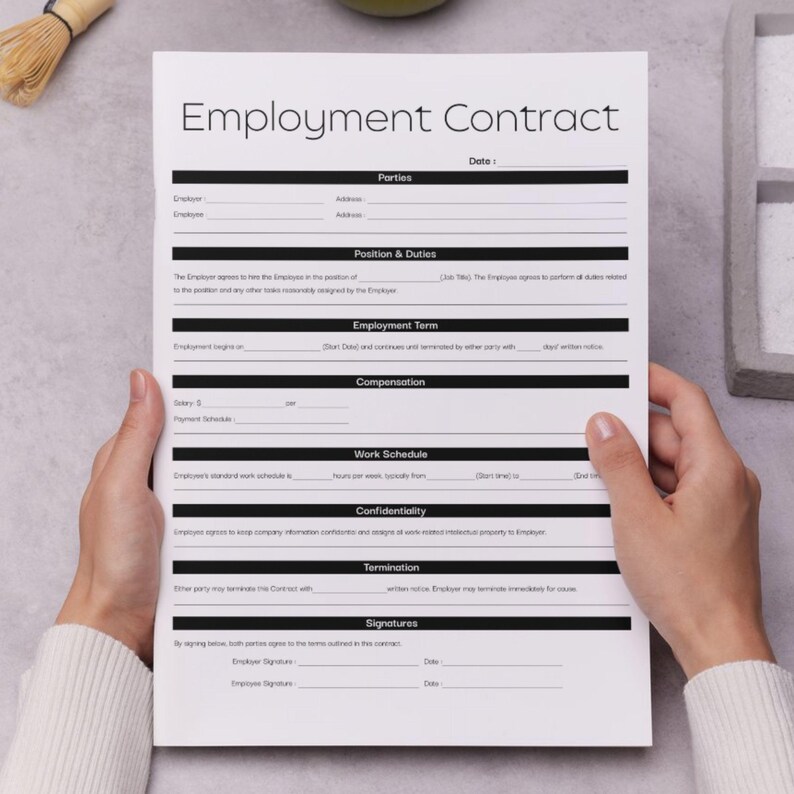 Minimalist Employment Contract Black, Simple Job Agreement Form ...