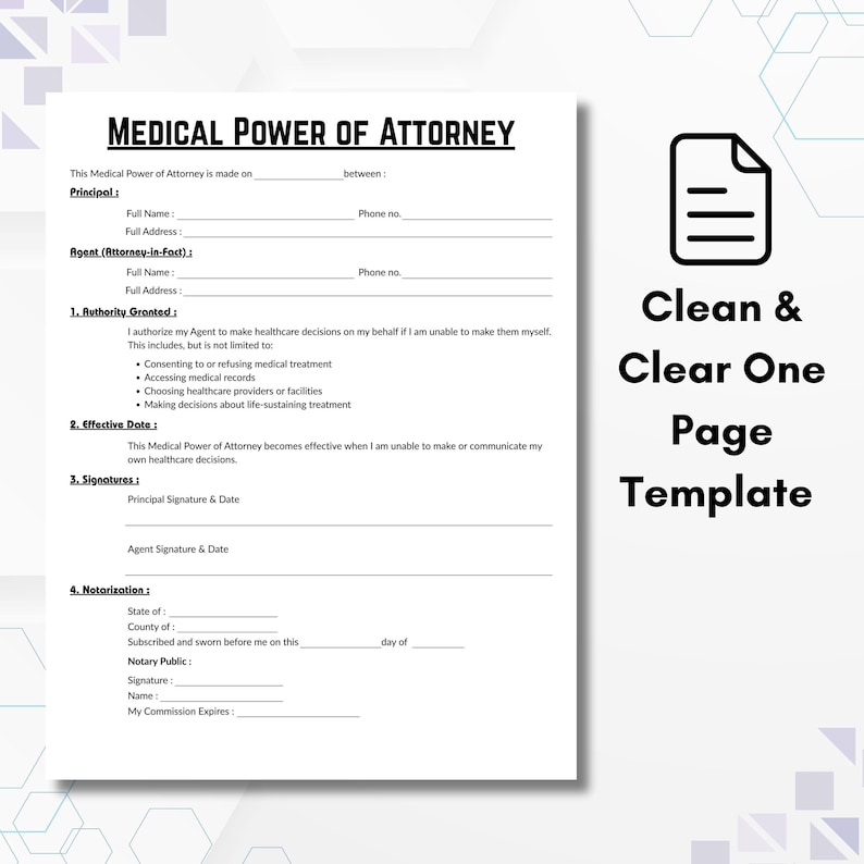 Editable Medical Power of Attorney Template, Single Page Healthcare ...