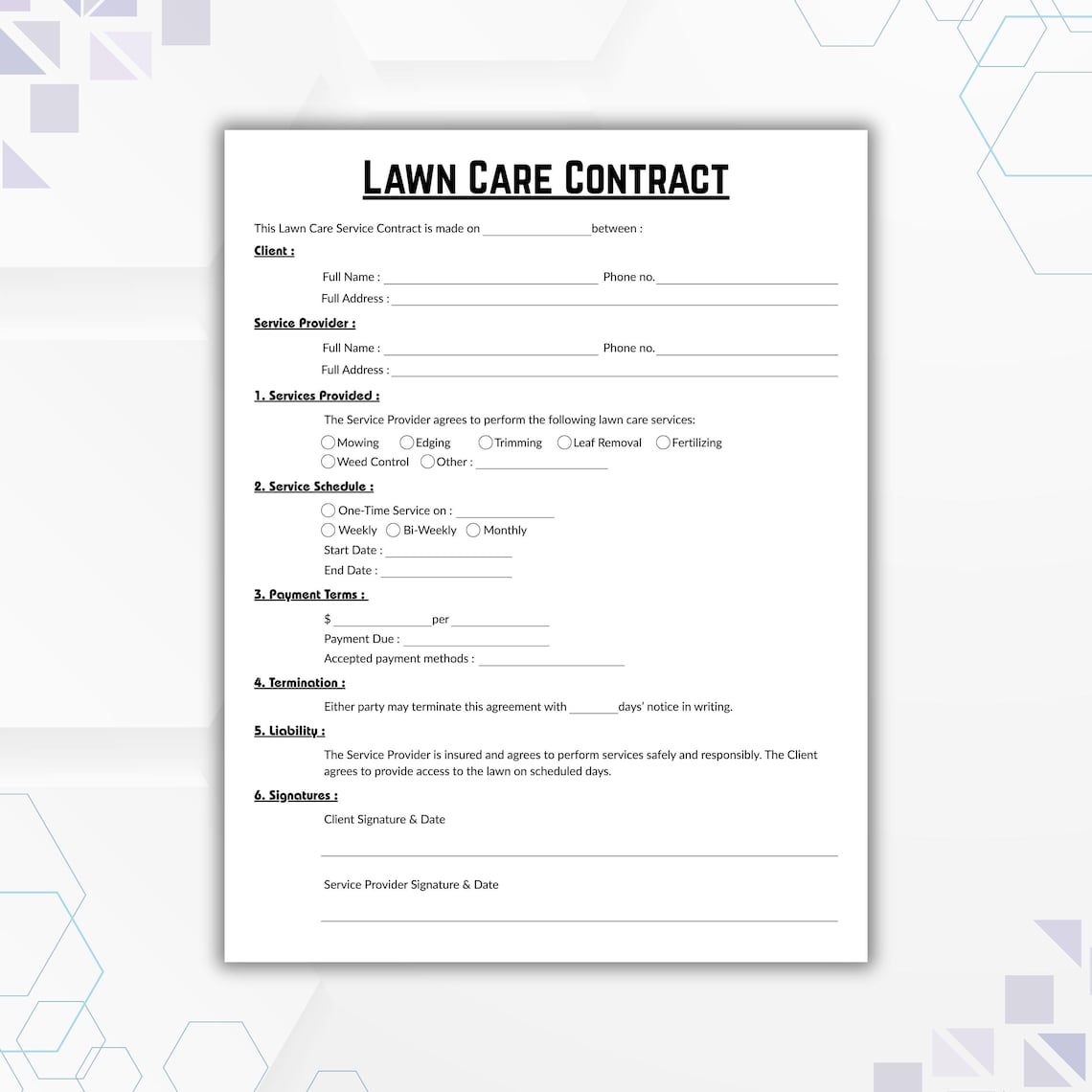 Editable Lawn Care Agreement, Single Page Landscaping Contract ...