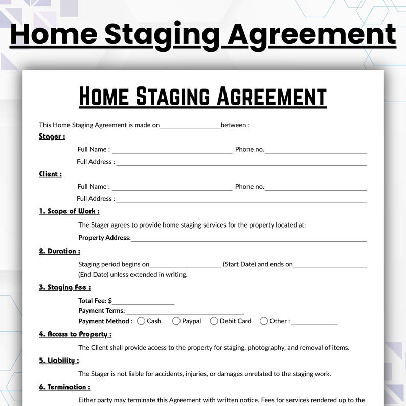 Editable Home Staging Agreement, Simple Realtors Short-term Furniture ...