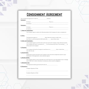 Editable Consignment Agreement Template, Single Page Consignment ...