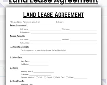 Land Lease, Rental Agreement, Farm Rental, Land Lease Contract, Land ...