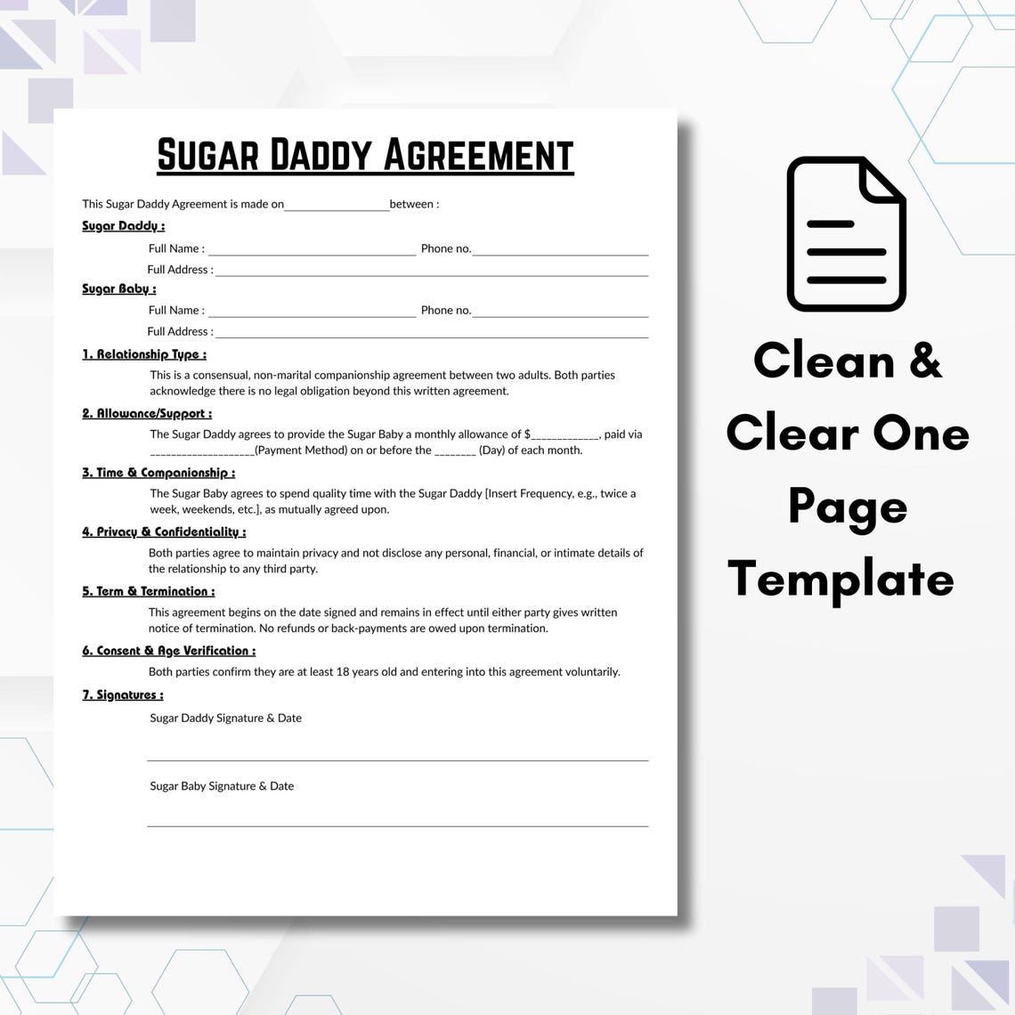 Editable Sugar Daddy Agreement, Simple Contract for Mutual ...