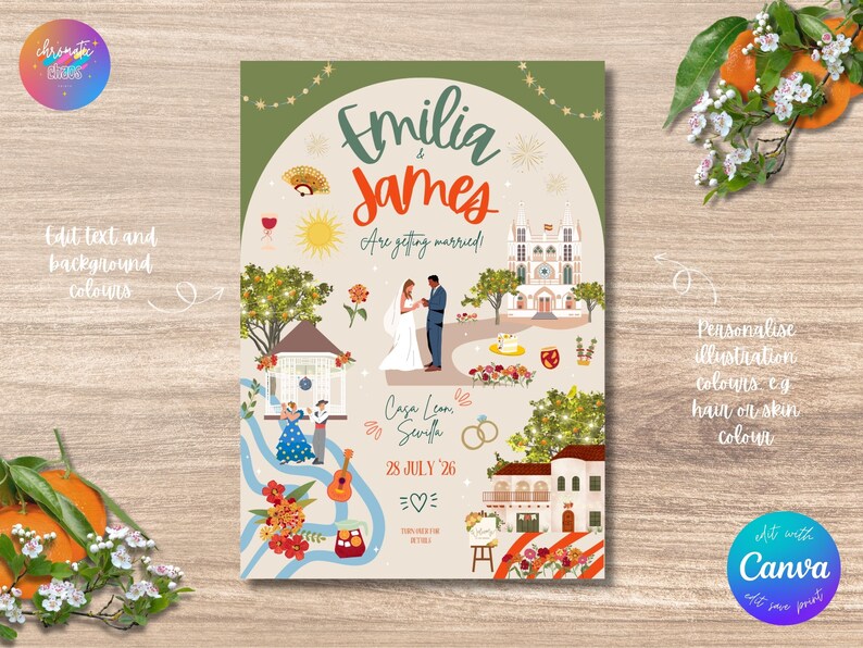 Spanish Wedding Invitation | Seville Mediterranean Destination Wedding ...