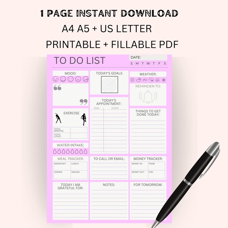 Printable To-do List | A4 A5 US Letter | Daily Planner | Minimalist ...