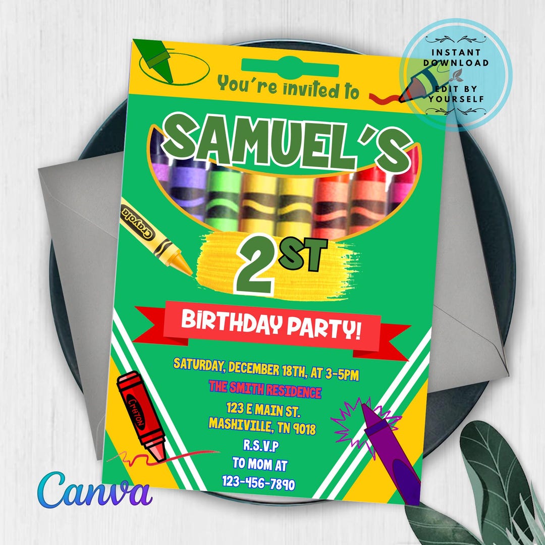 Editable Crayon Birthday Invitation, Crayon Invitation, Crayola Invite ...
