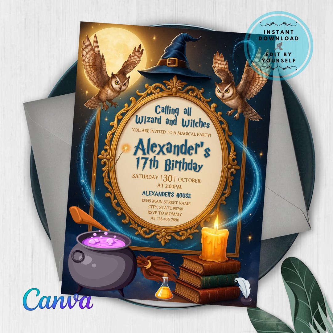 Wizards Witches Birthday Invitation, Magical Birthday Invite, Castle ...