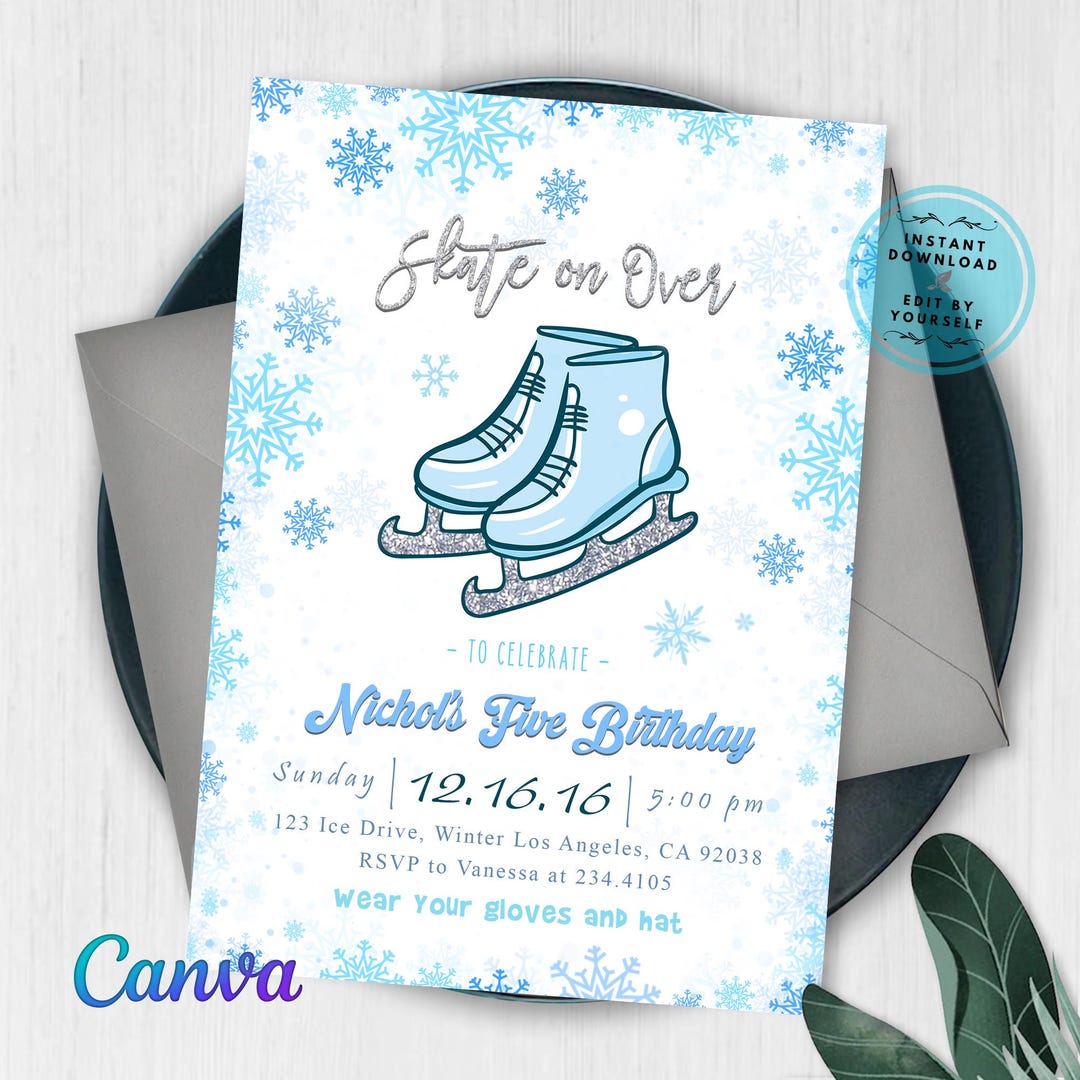 Ice Skating Birthday Party Invitation, Ice Skating Invite, EDITABLE ...