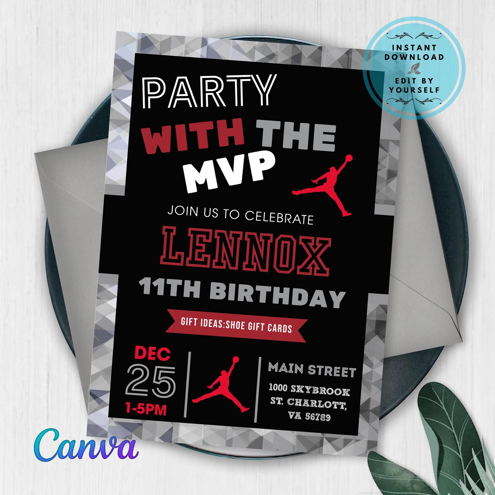 Jumpman Birthday Invitations Kid Birthday, Basketball Birthday Party ...