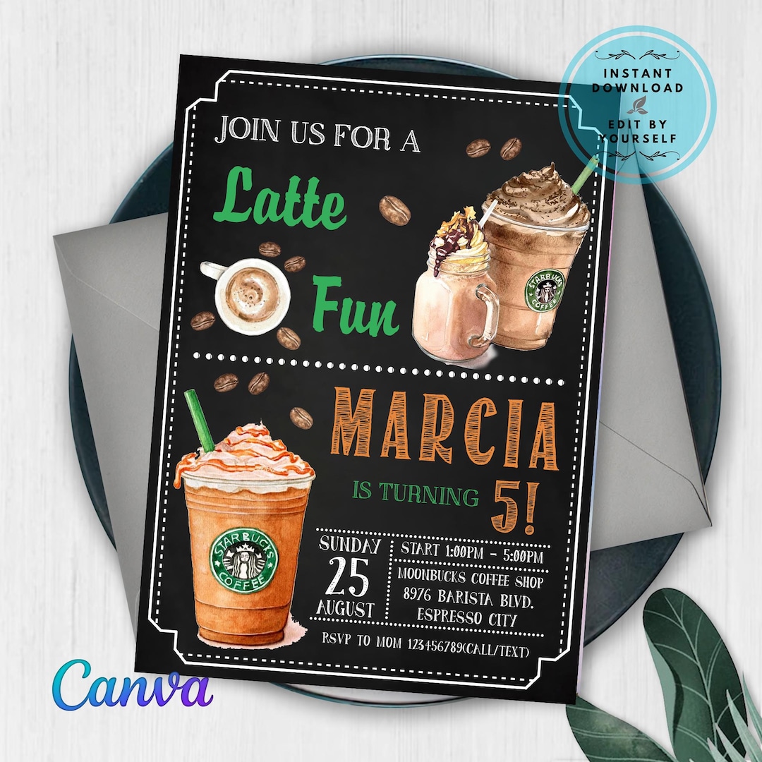 Latte Coffee Invitation: Editable Cafe Party Invite (5x7 Inches ...