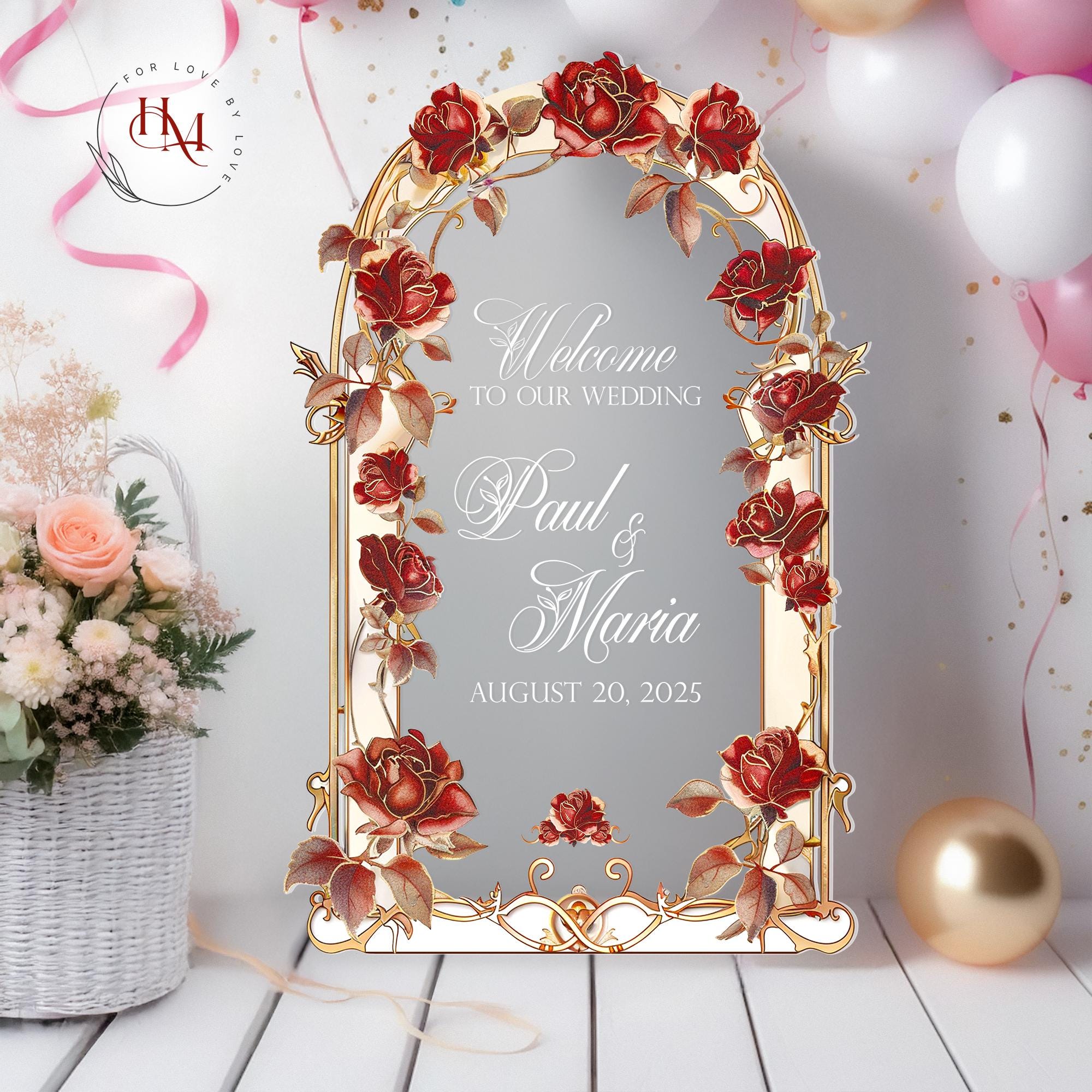 Custom Acrylic Wedding Welcome Sign: Art Nouveau Red Rose Decor - Etsy