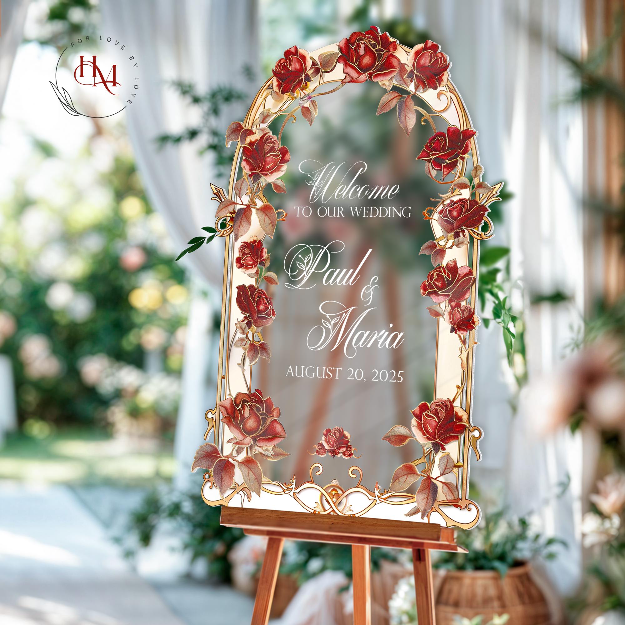 Custom Acrylic Wedding Welcome Sign: Art Nouveau Red Rose Decor - Etsy