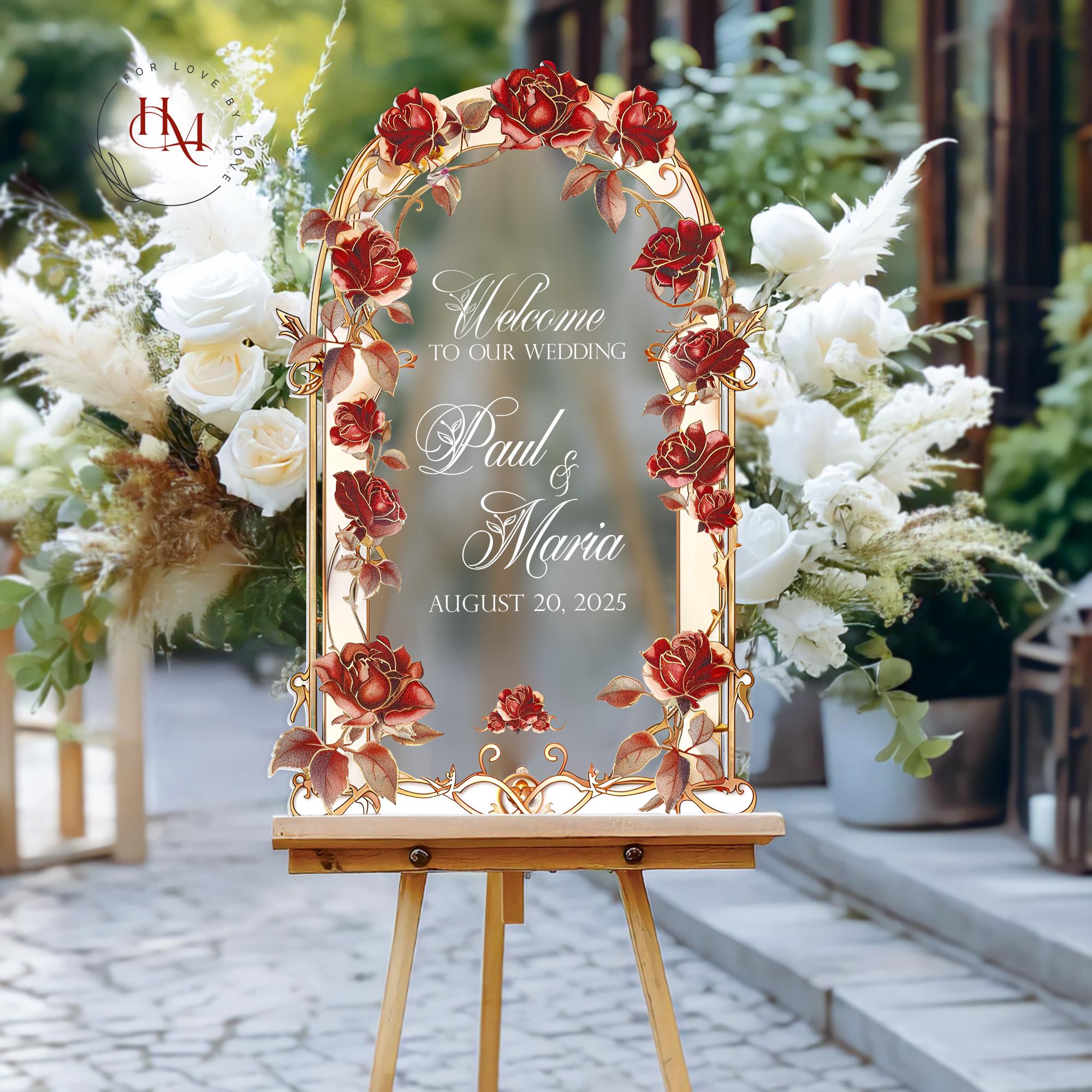 Custom Acrylic Wedding Welcome Sign: Art Nouveau Red Rose Decor - Etsy