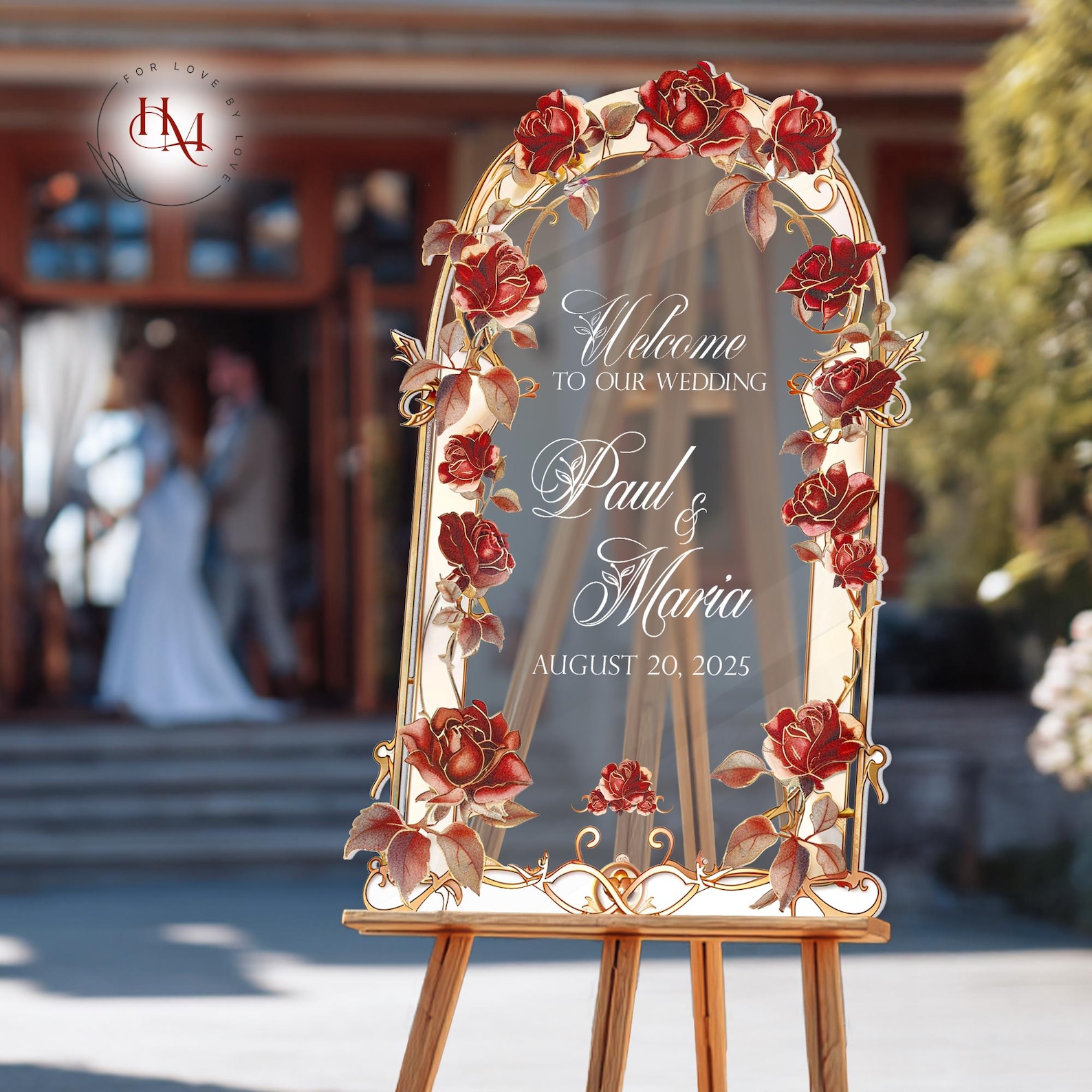 Custom Acrylic Wedding Welcome Sign: Art Nouveau Red Rose Decor - Etsy