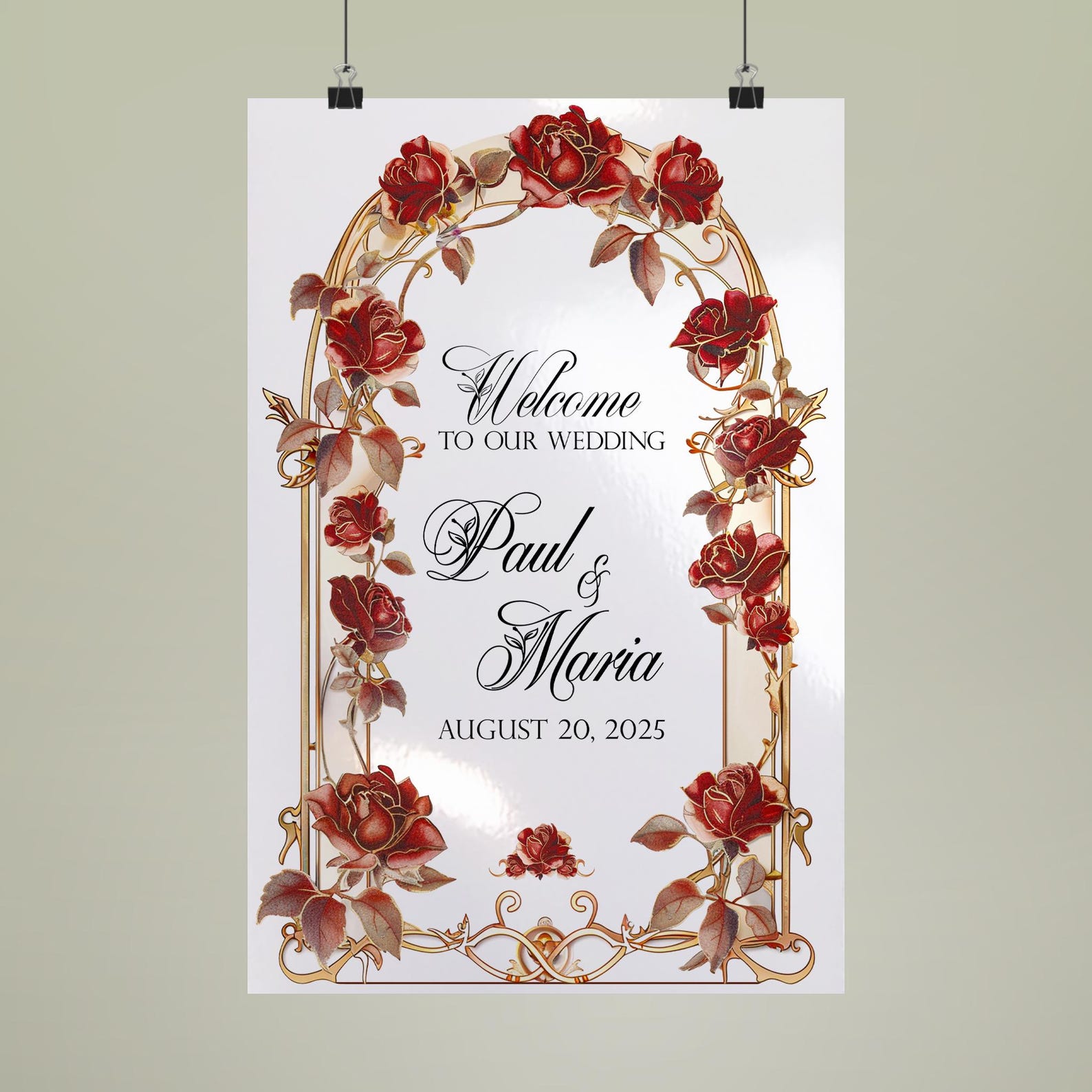Custom Acrylic Wedding Welcome Sign: Art Nouveau Red Rose Decor - Etsy