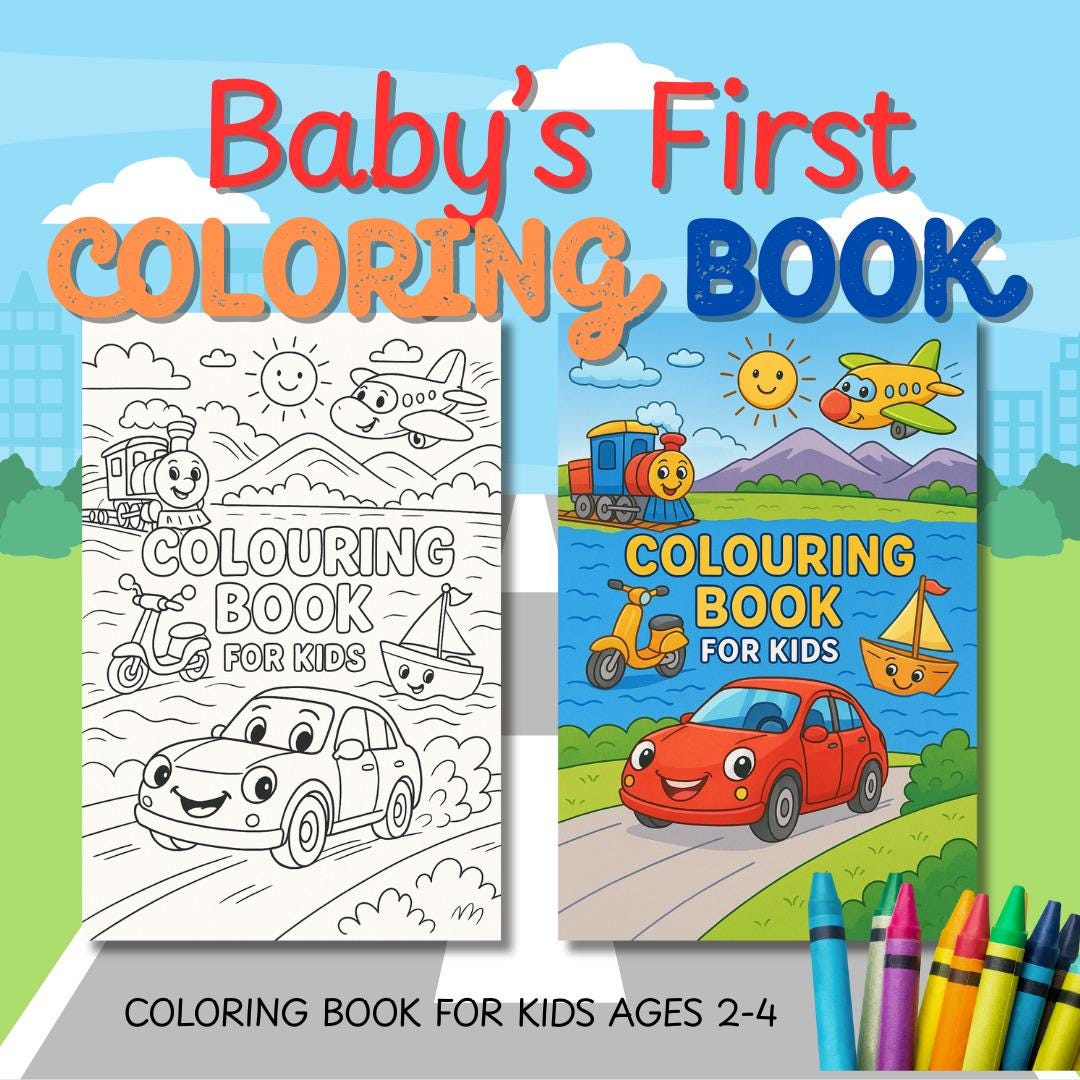 Transporation Coloring Book for Toddlers, 25 Different Pages of Cars ...