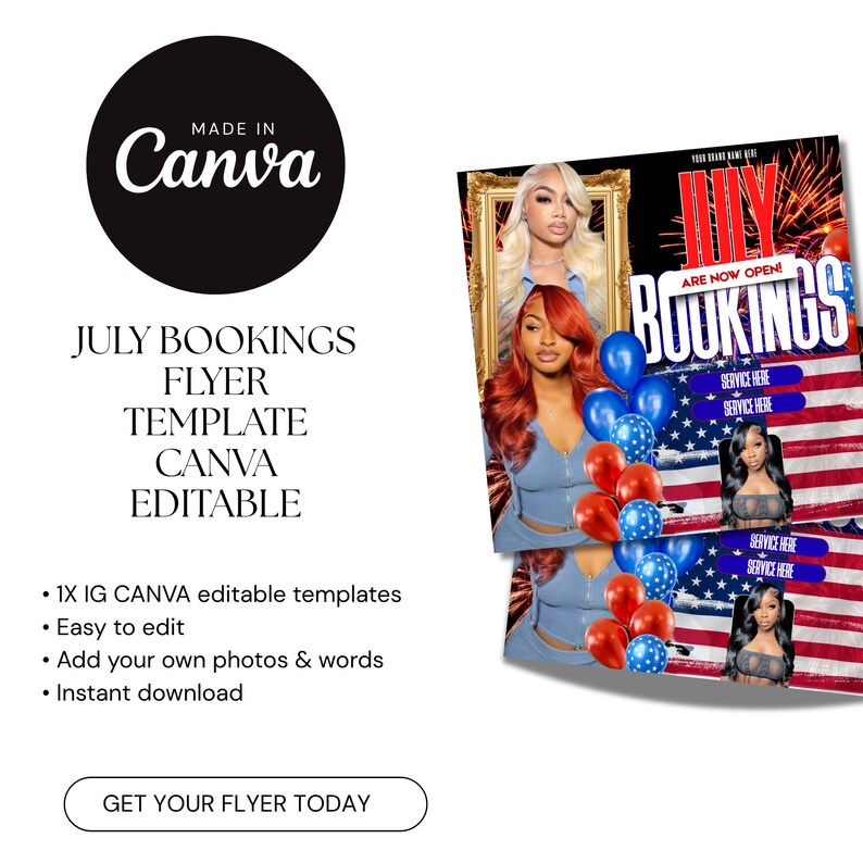 Editable July Booking Flyer Template for Beauty Business | Canva 4th of ...