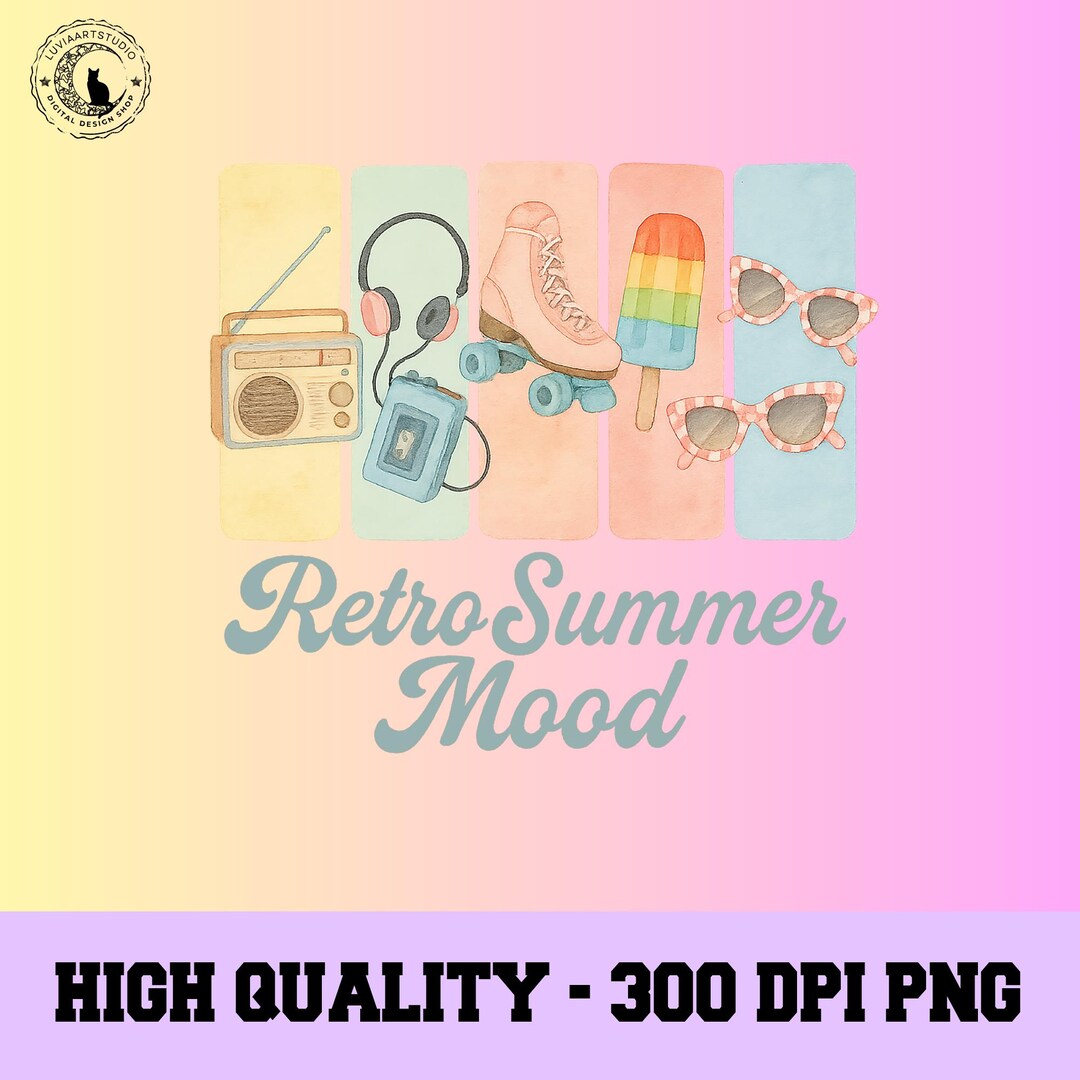 Retro Summer Mood PNG Bundle, Vintage Summer Aesthetic, Roller Skate ...