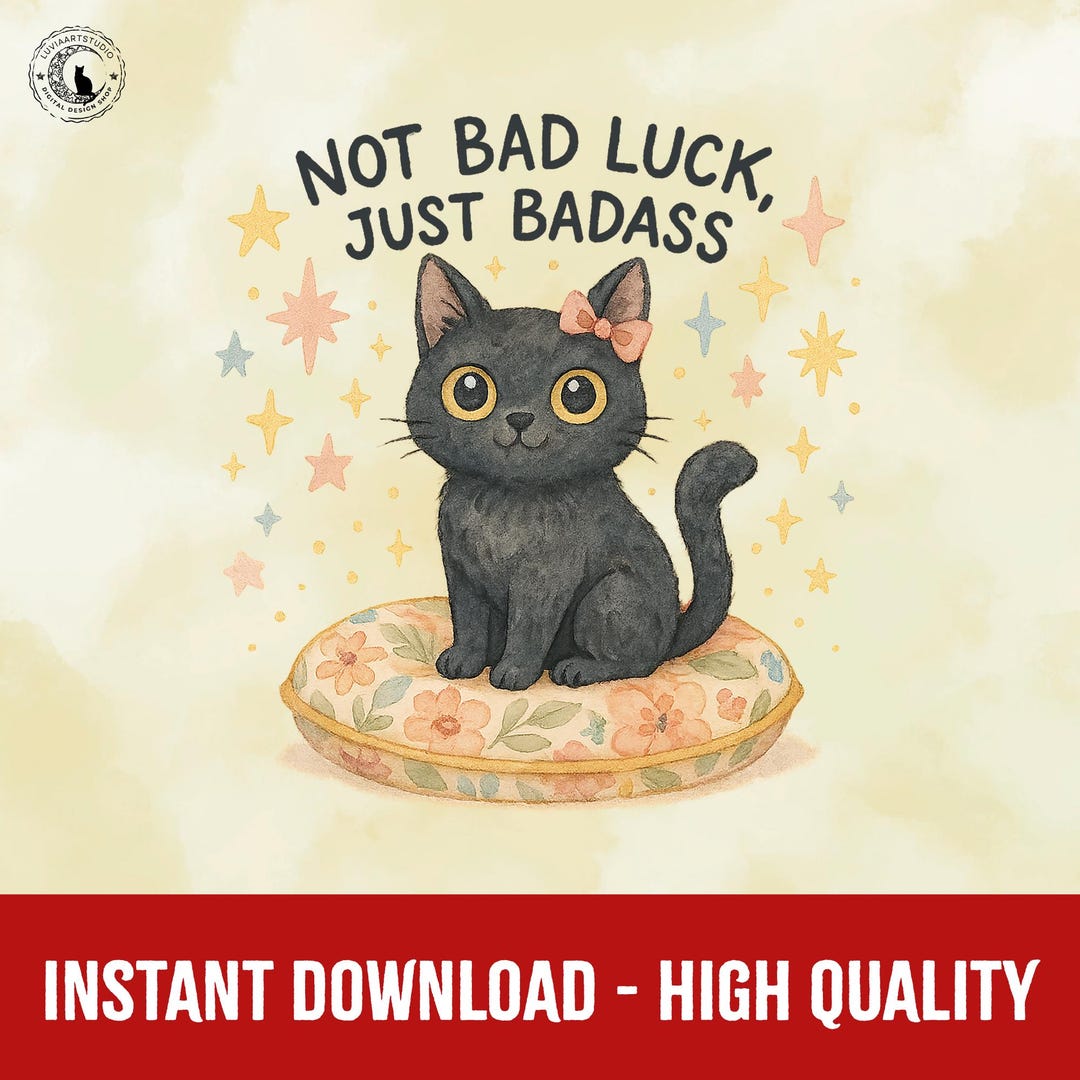 Not Bad Luck Just Badass PNG, Black Cat Feminist Clipart With Stars ...