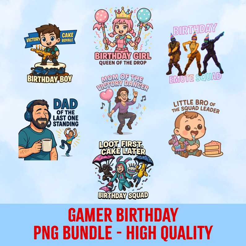 Gamer Birthday PNG Bundle - 7 Funny Clipart for Kids Party Shirts ...