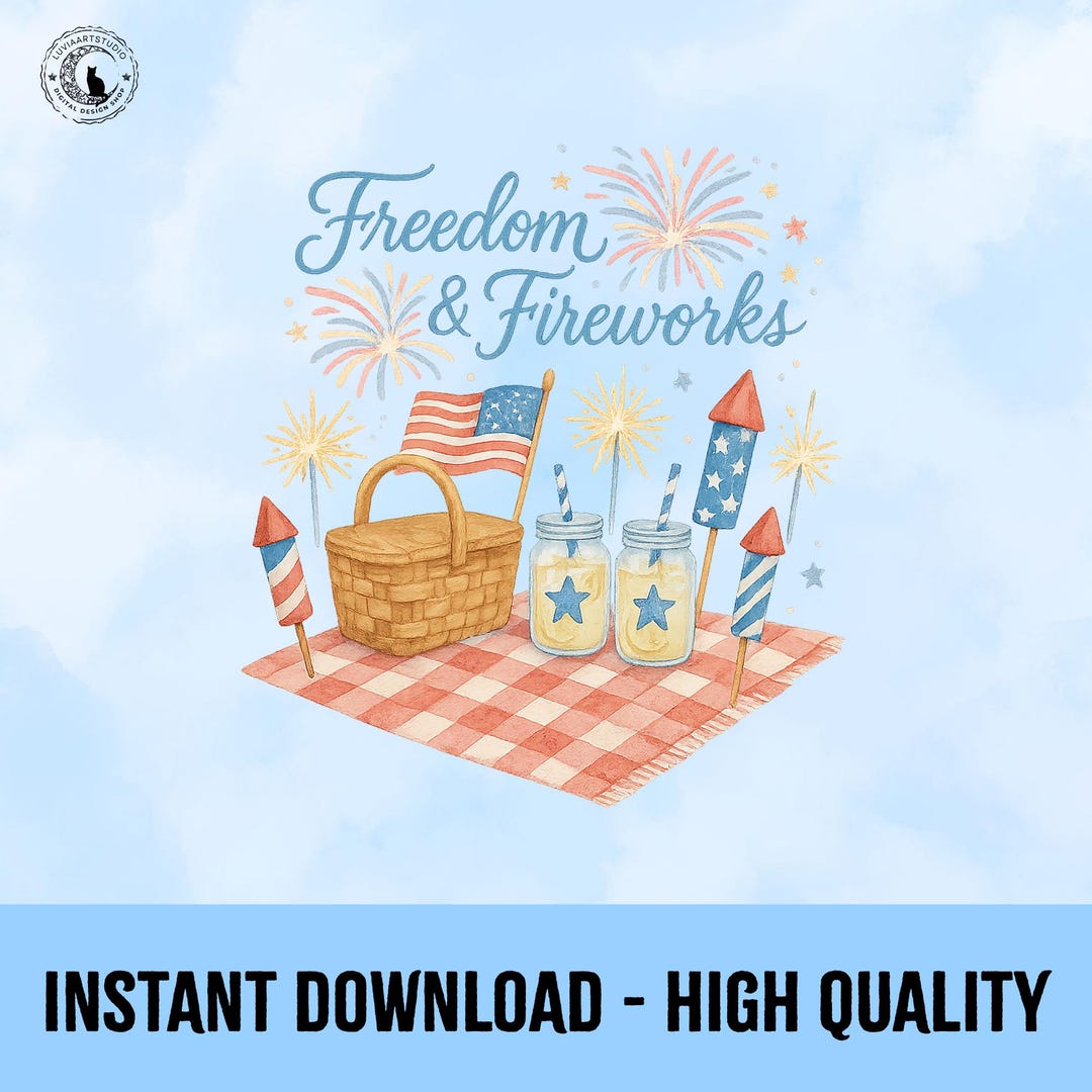 Freedom and Fireworks PNG, 4th of July Picnic Clipart, Watercolor USA ...