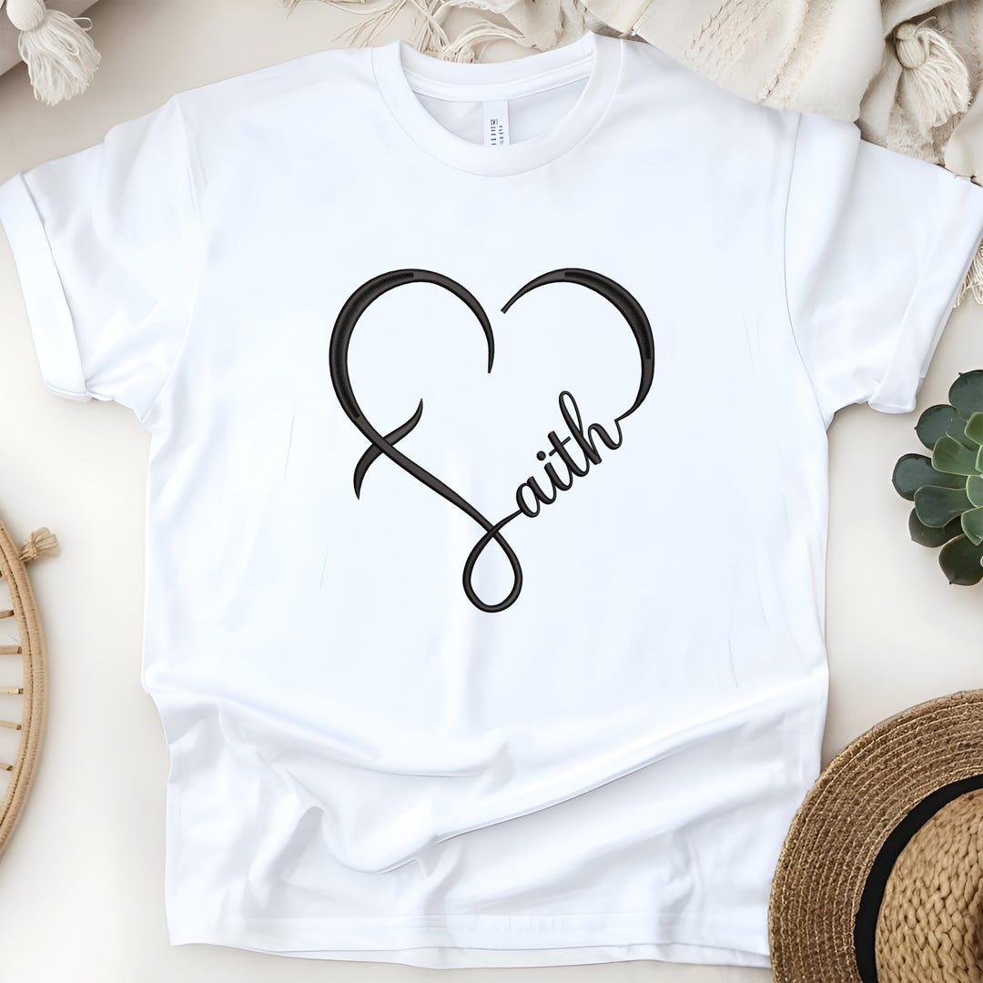 Faith Heart Embroidery Design - Inspirational Christian Script Font - 4 ...