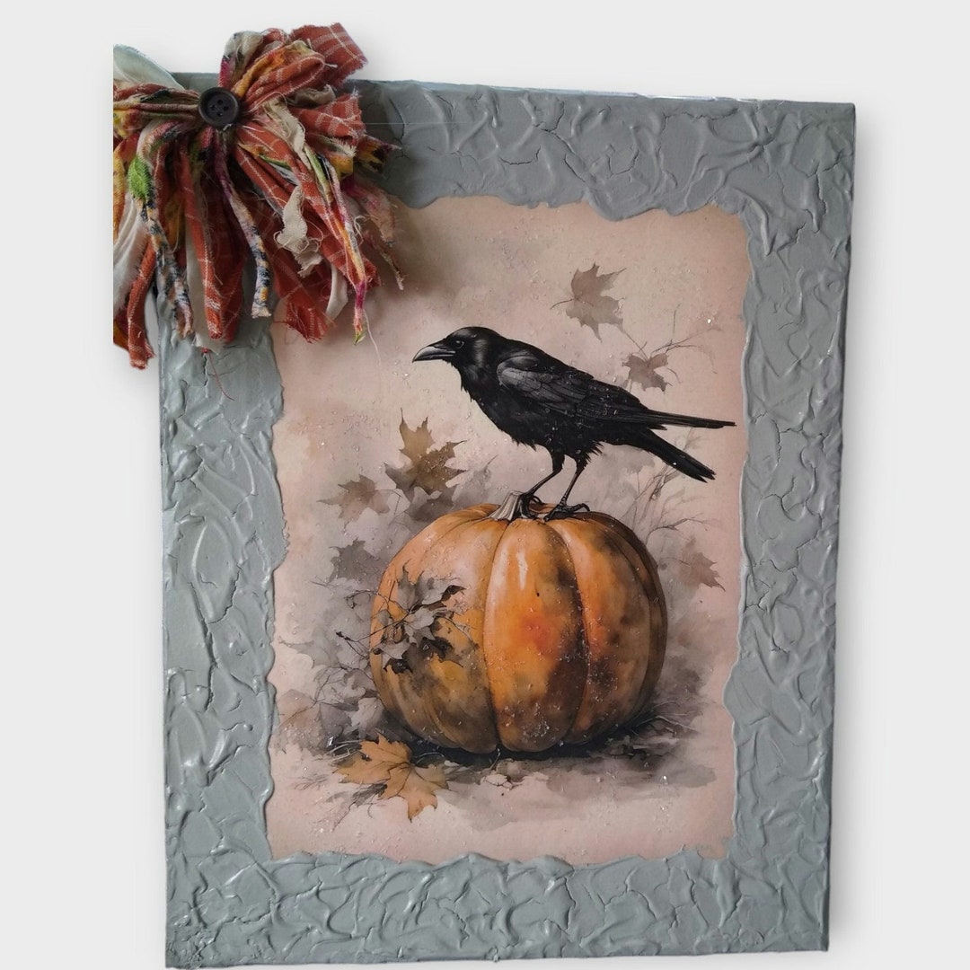 Hand-painted Black Crow Halloween Decor Mystical Display for Wall - Etsy