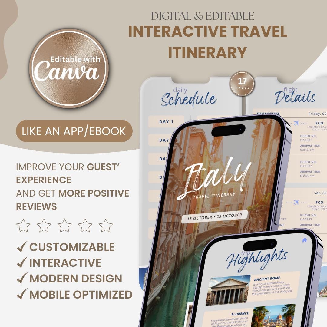 Custom Travel Itinerary Template: Editable PDF, Canva & Google Docs - Etsy