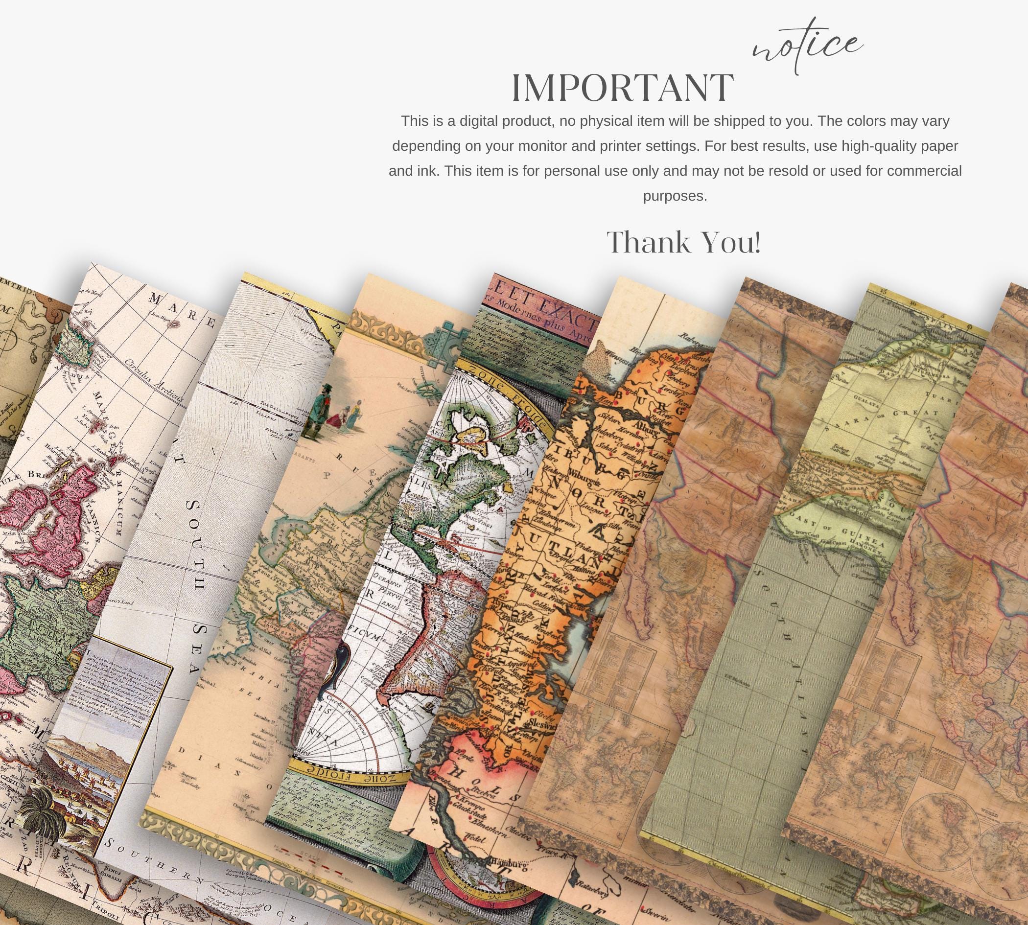 Vintage World Map Digital Paper Pack: Antique Scrapbook Backgrounds ...