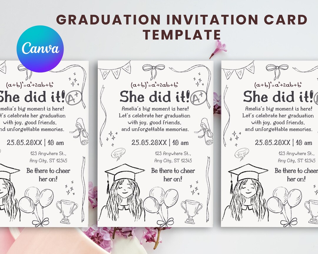 Doodle Ribbon Graduation Invitation: Fun Canva Template (PDF) - Etsy