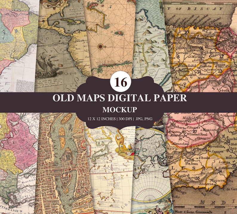 Vintage World Map Digital Paper Pack: Antique Scrapbook Backgrounds ...