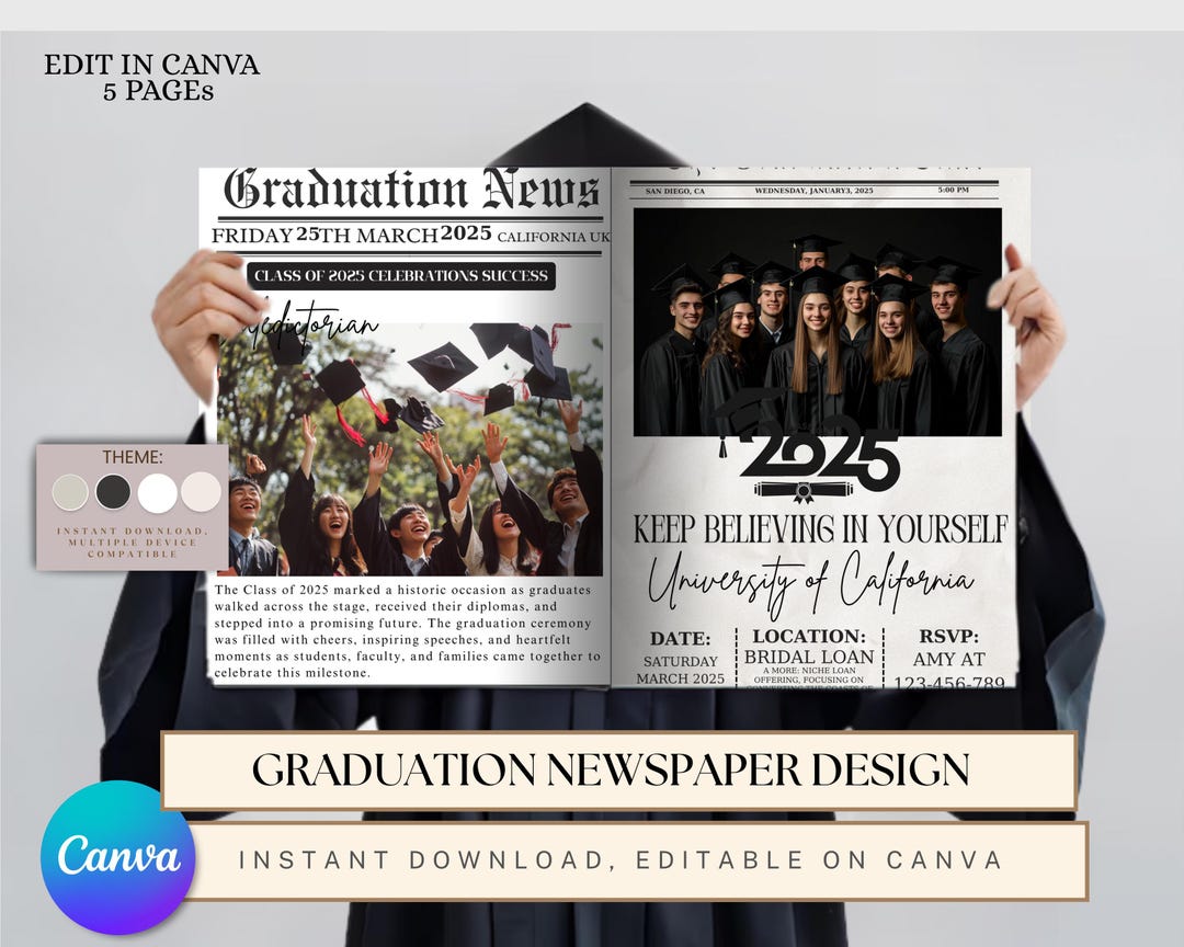Graduation Newspaper Template: Editable Senior Year Keepsake (canva ...