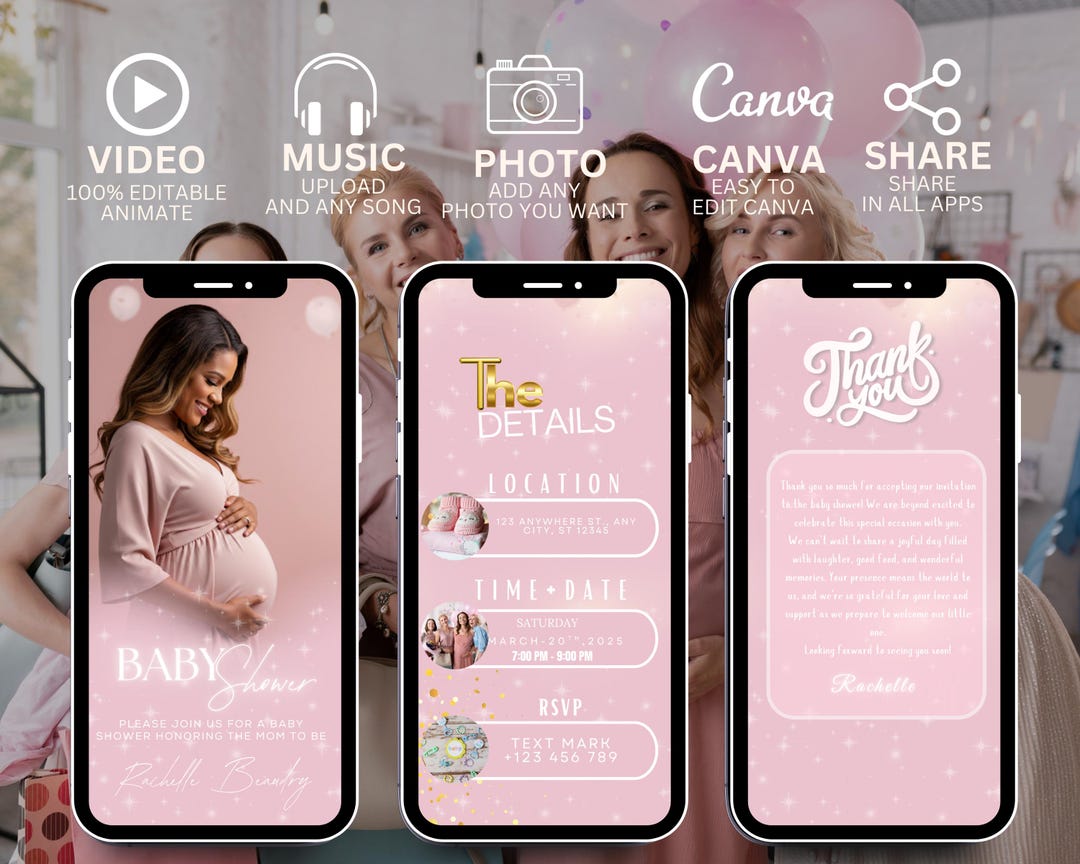 Digital Girl Baby Shower Invitation, Animated Baby Shower Invite, MP4 ...