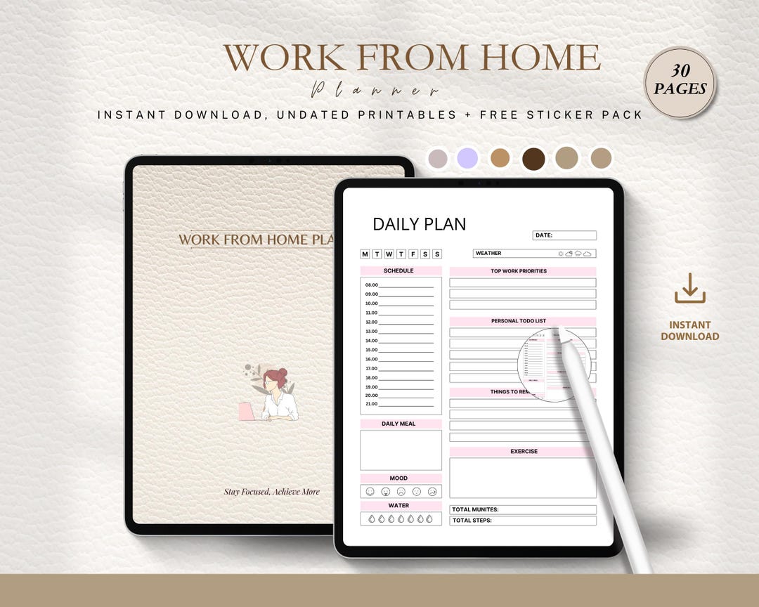 Work From Home Planner | Daily Schedule, Task Tracker, Productivity ...