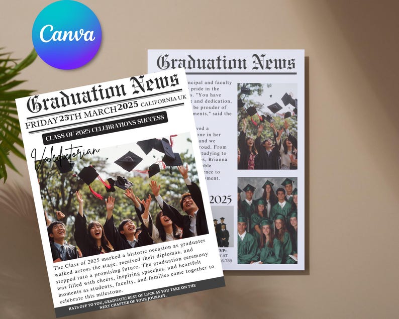 Graduation Newspaper Template: Editable Senior Year Keepsake (canva ...