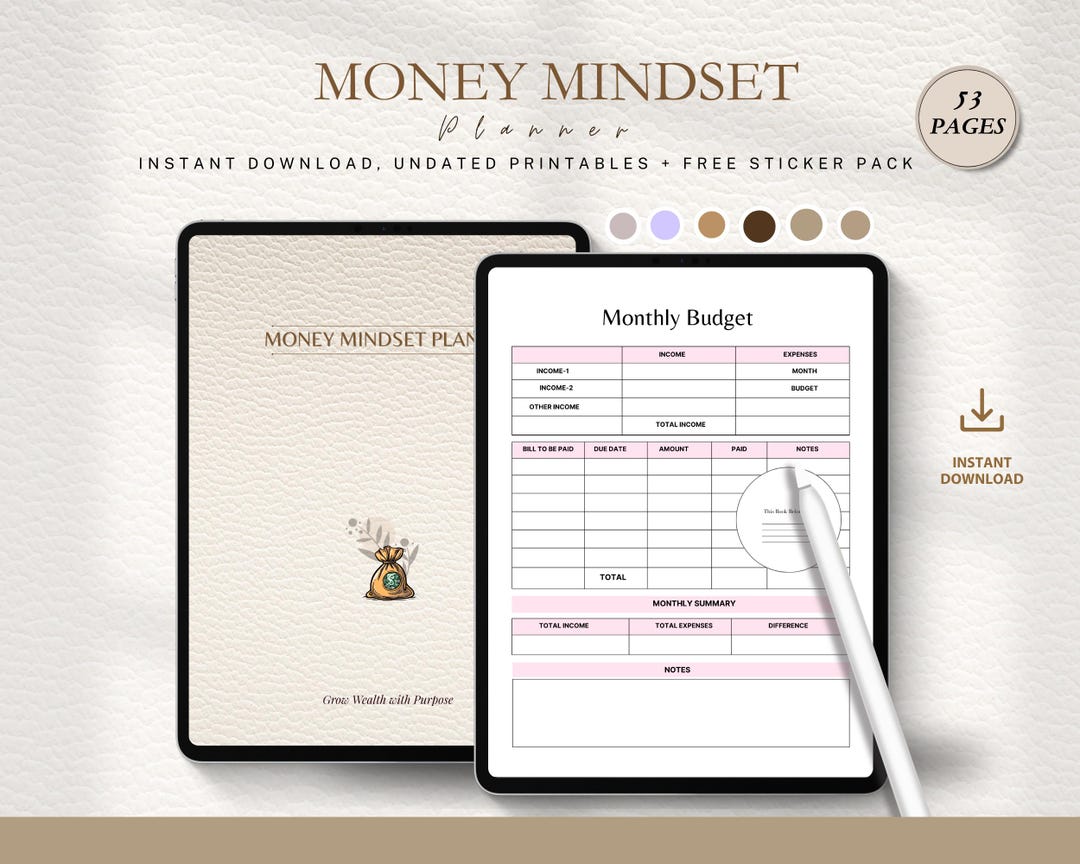 Money Mindset Planner | Financial Affirmations, Budgeting Sheets ...